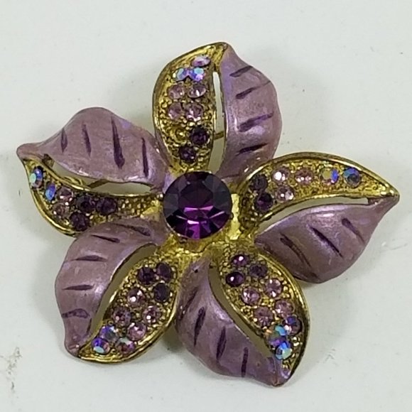 Jewelry | Vintage Enamel Gold Tone With Purple Stones Broach | Poshmark